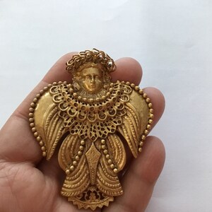 Vintage DON LIN Gold Tone Angel Brooch Signed Pin Runway Couture ...