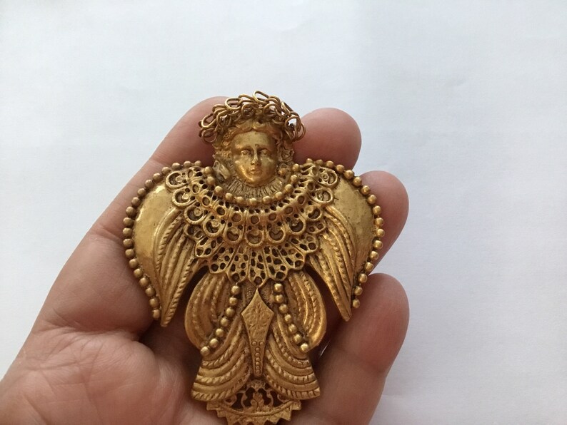 Vintage DON LIN Gold Tone Angel Brooch Signed Pin Runway Couture ...