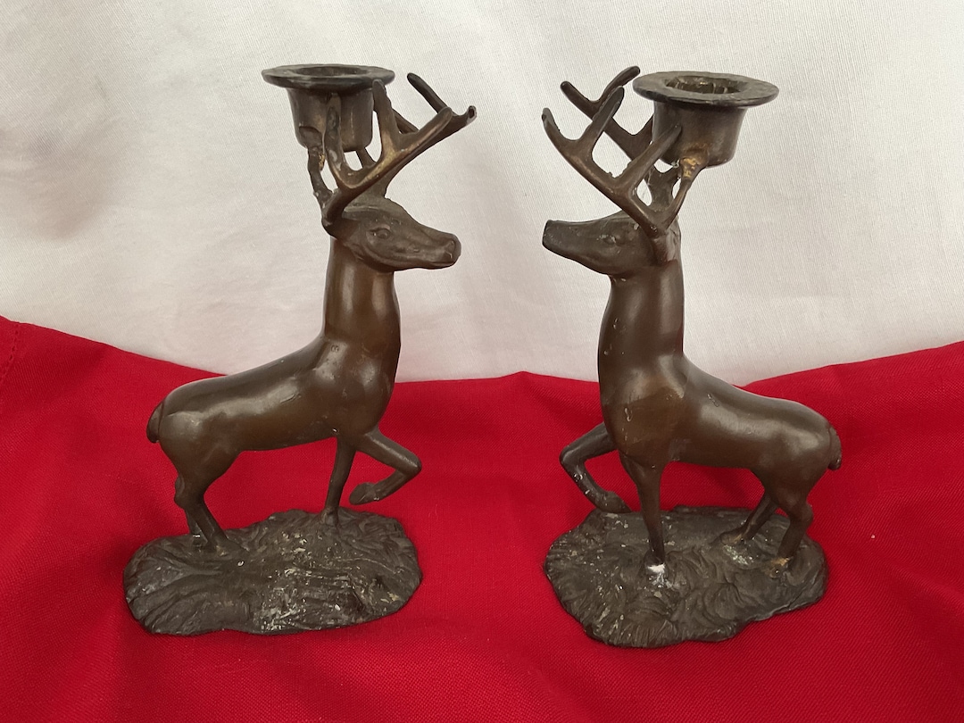 Brass Pair of Stag Deer Reindeer Elk Candlestick Holders - Etsy