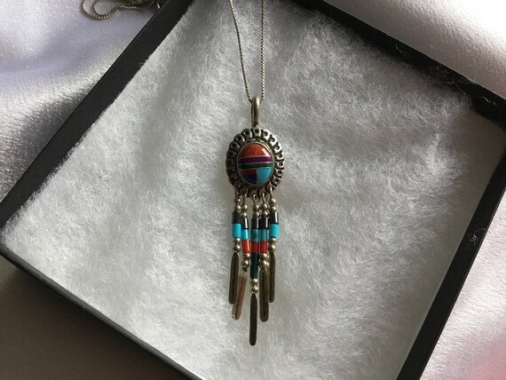 Vintage Sterling Silver Native American Pendant Necklace Multi - Etsy