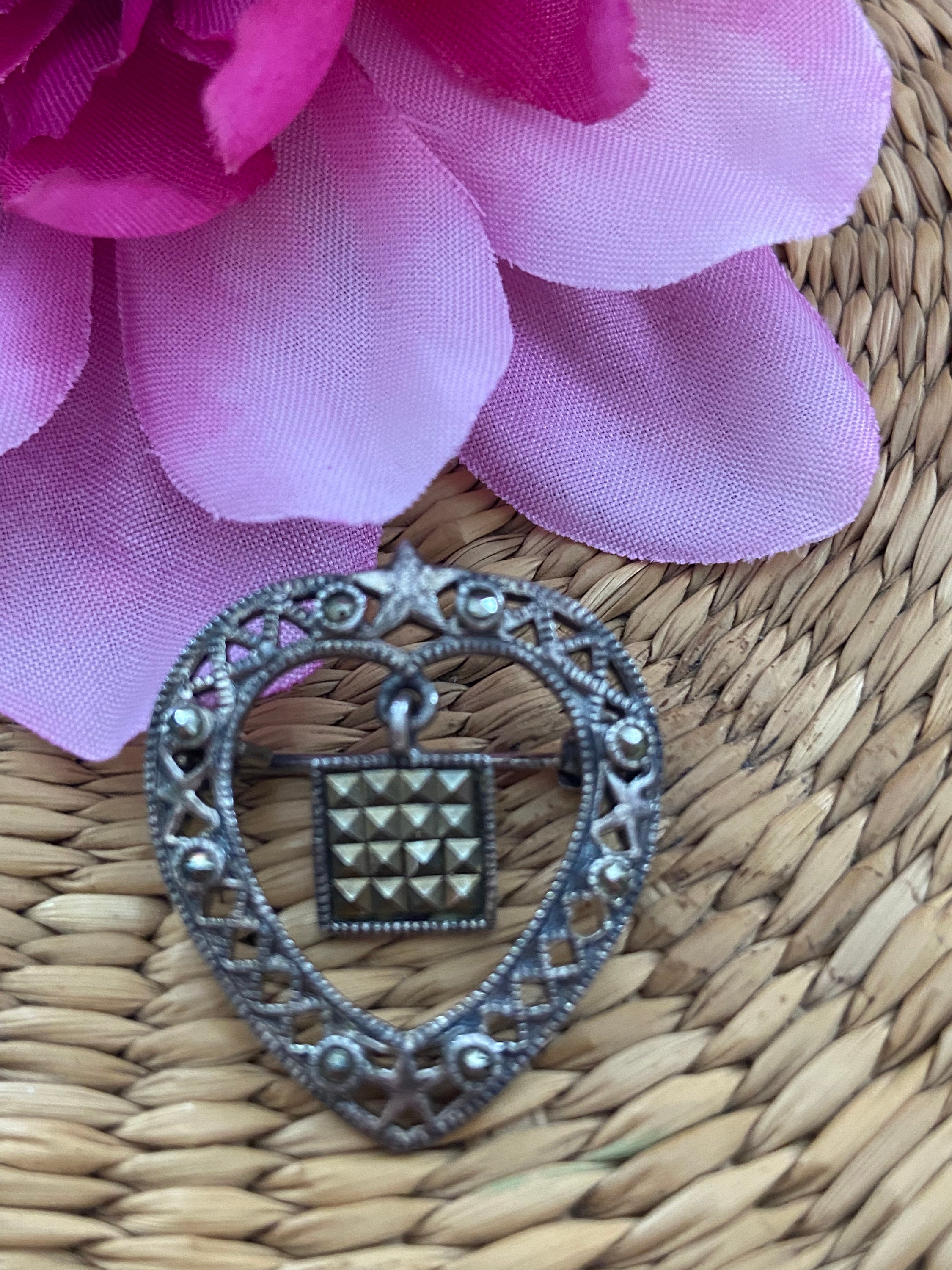 Vintage Sterling Silver Marcasite Heart Pin Brooch - Etsy