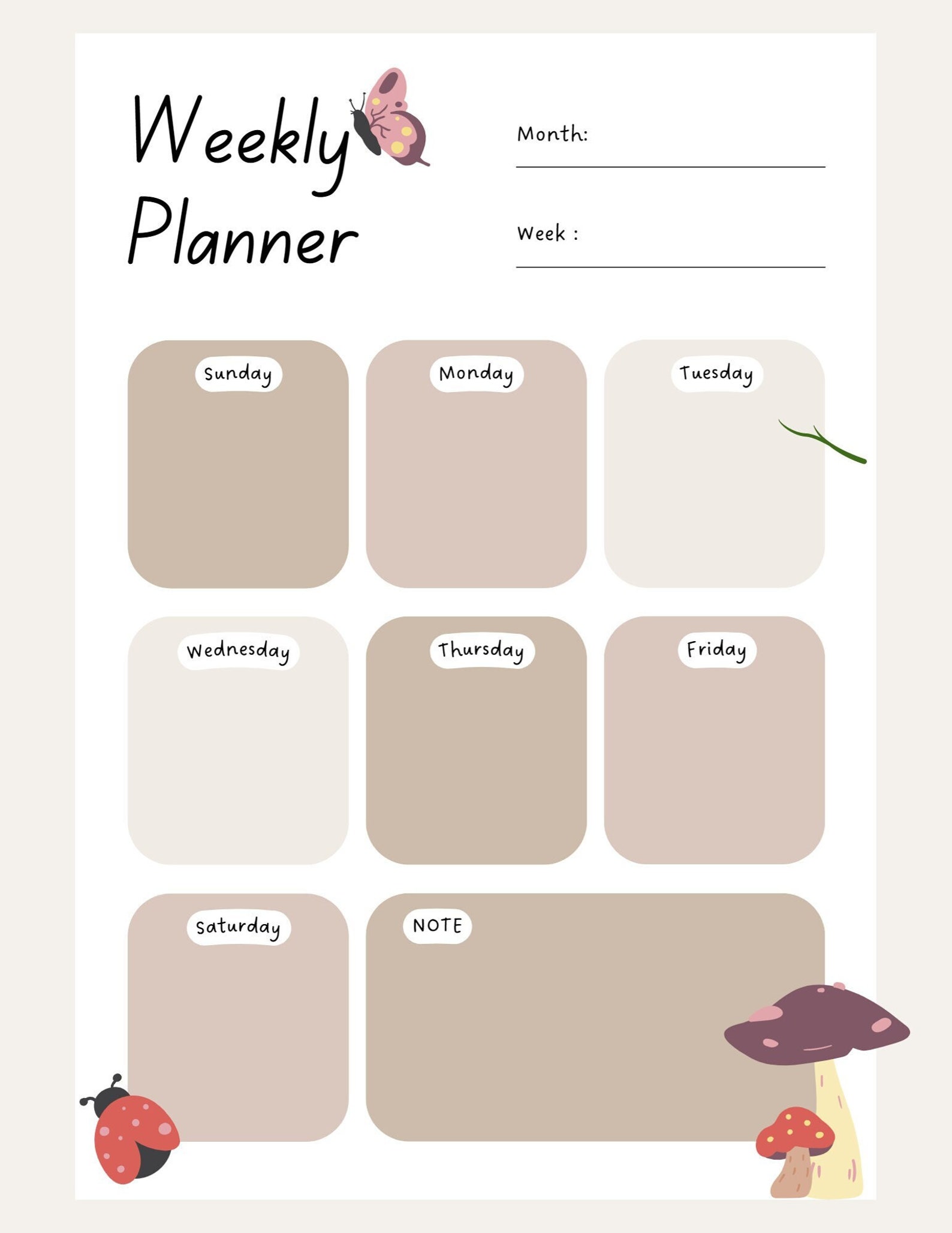 Pastel Brown Weekly Planner Sheet - Etsy