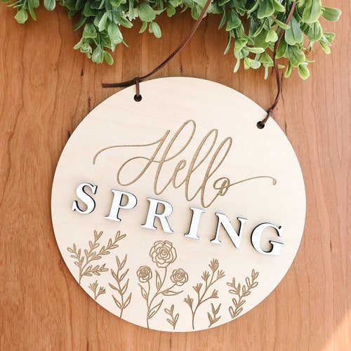 Hello Spring Door Sign Front Door Hanging Door Wreath Color - Etsy