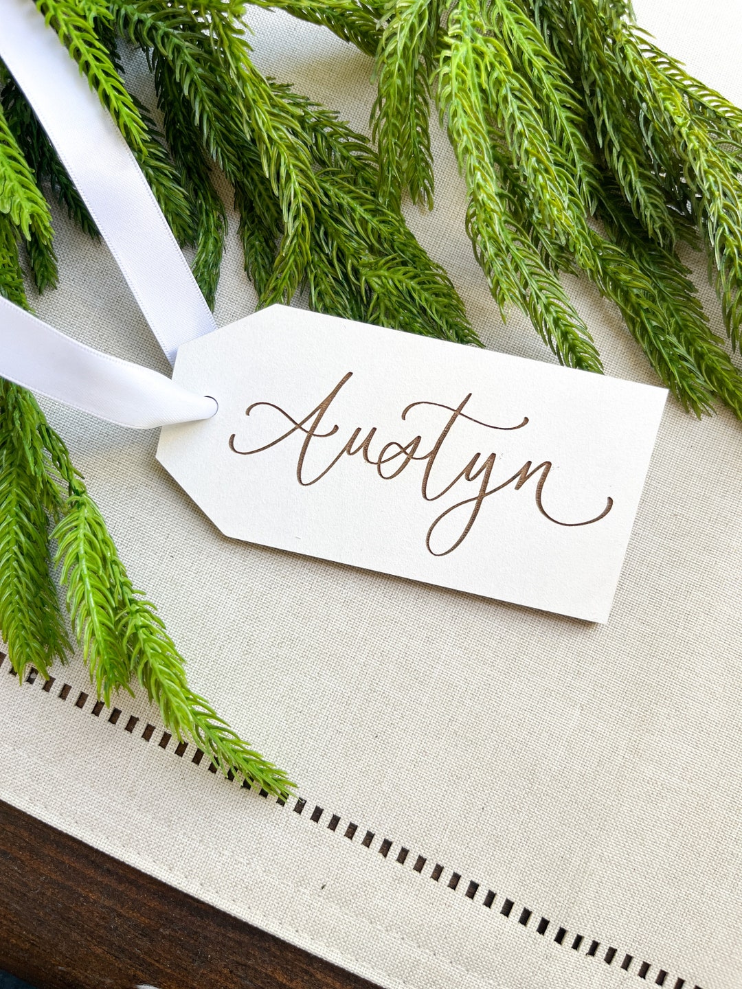 Personalized Christmas WHITE Stocking Name Tag, Custom Name Tag for ...