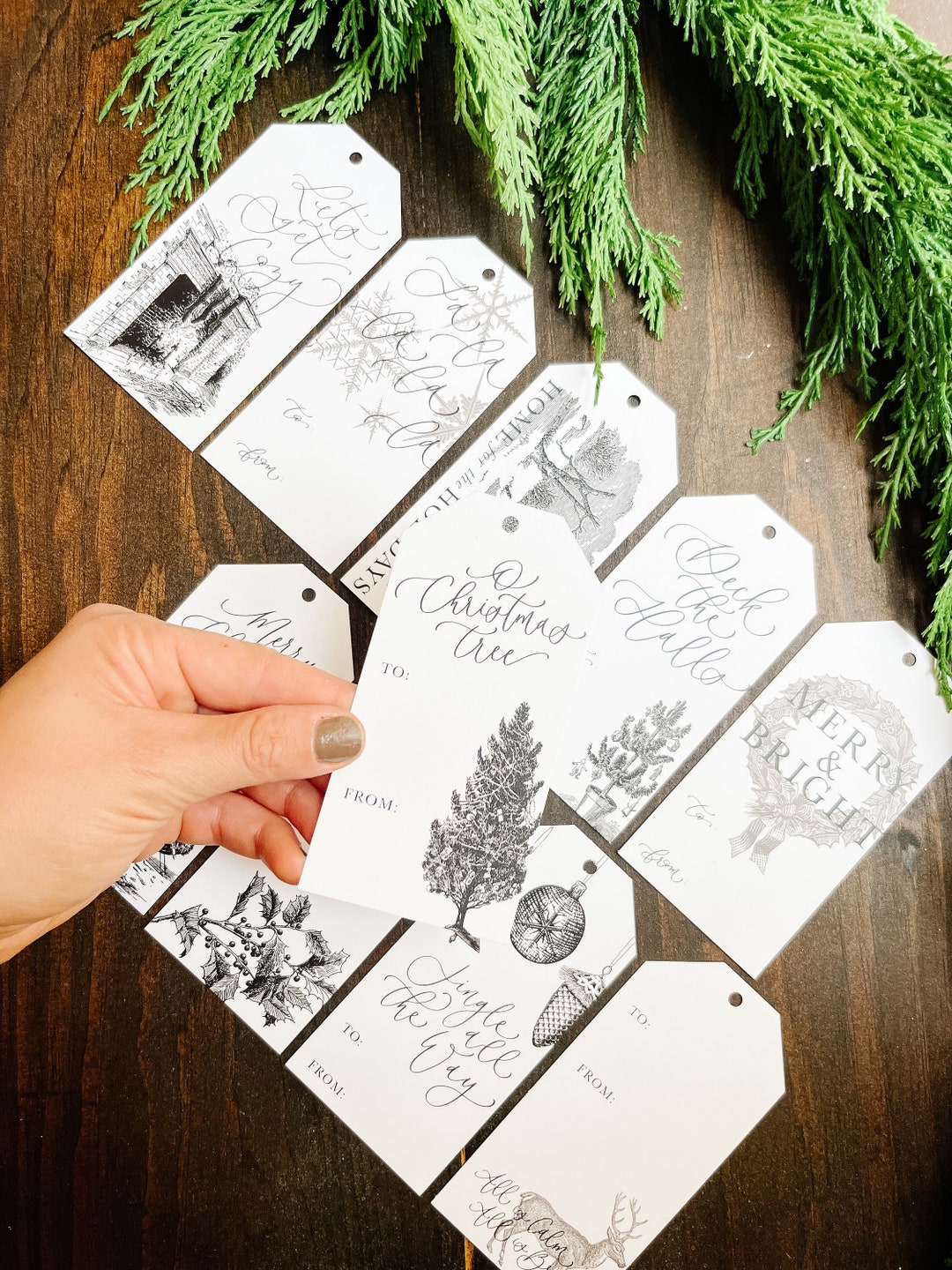 Christmas Gift Vintage Inspired Tag Set, Calligraphy Gift Tags, Holiday ...