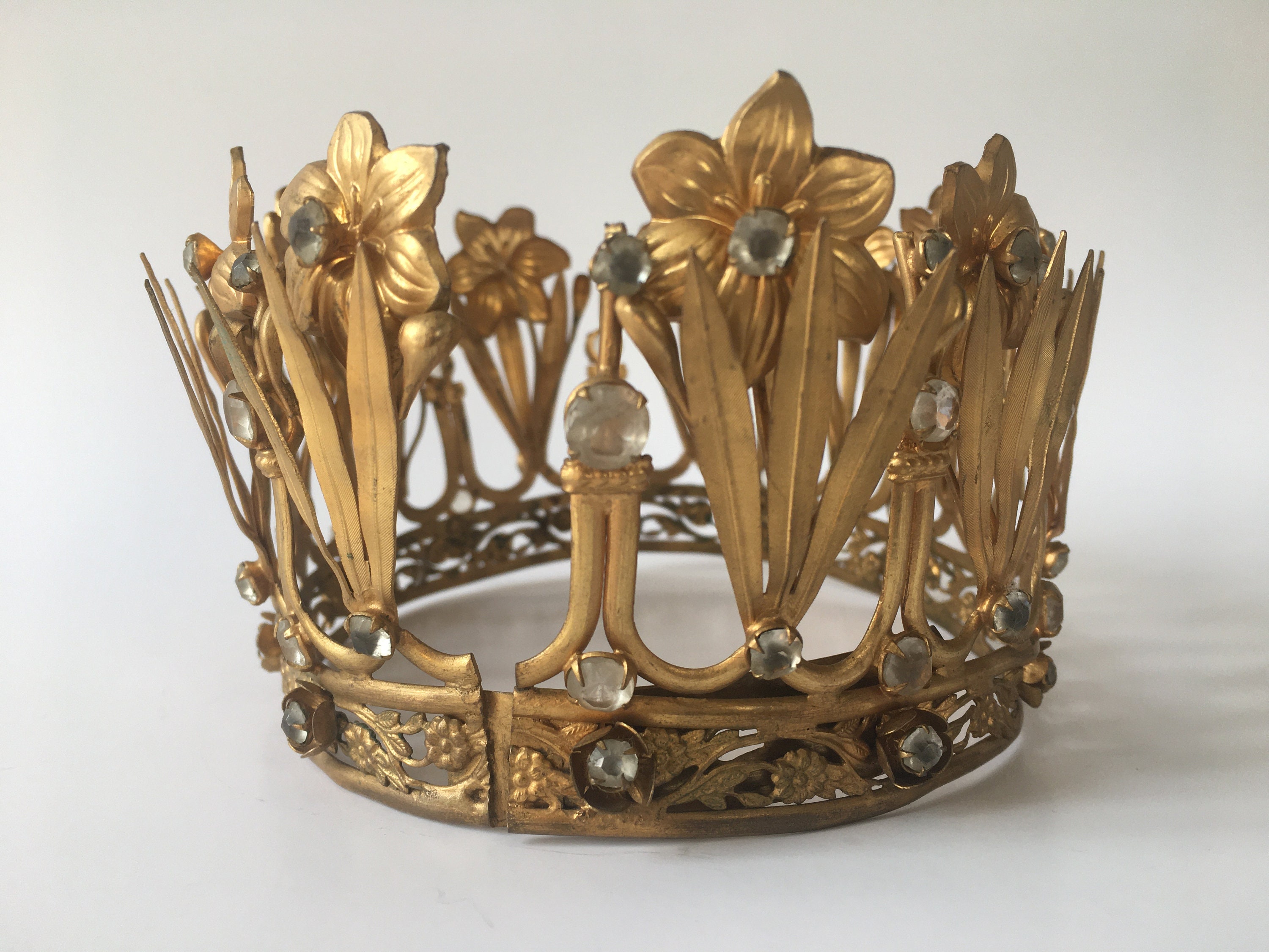 ANTIQUE VIRGIN CROWN - 19th Century French Statuary Crown With Clear ...