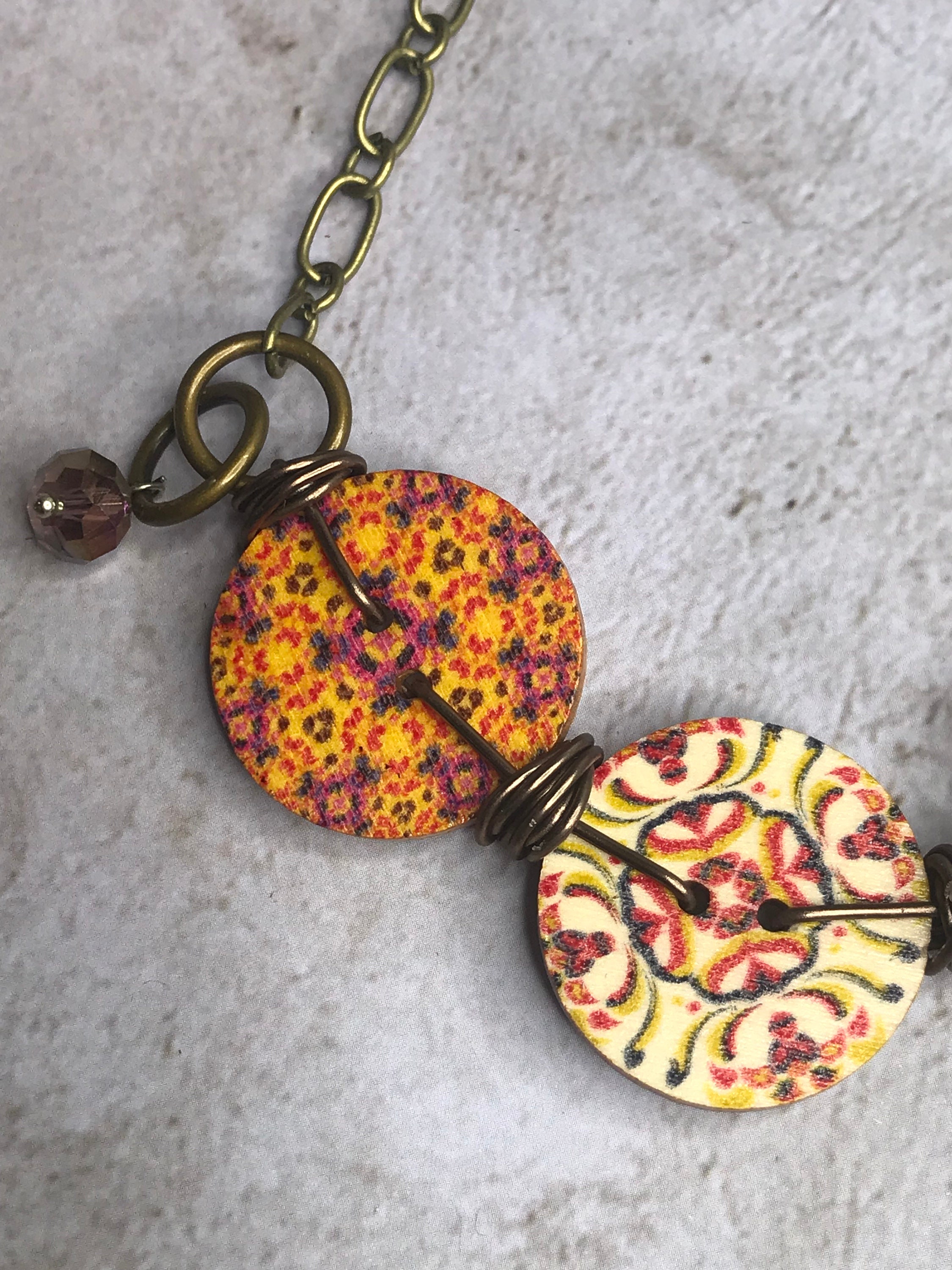 Button Necklace, Button Jewelry, Wood Button Necklace, Acrylic Button ...