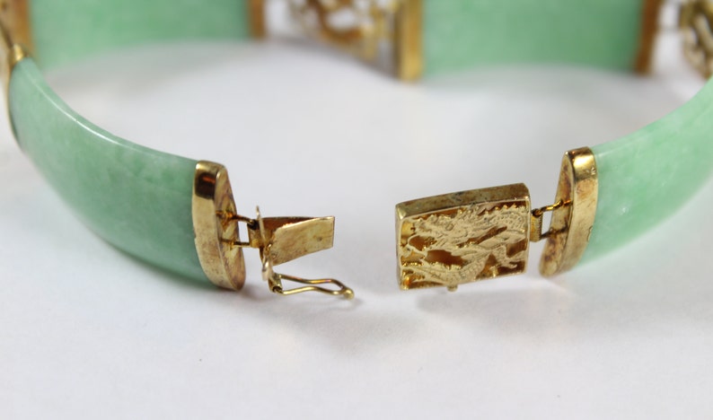 Vintage Chinese 14k Gold Dragon With Jade Bracelet - Etsy