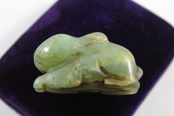 Vintage Chinese Carved Jade Rabbit Pendant - Gem