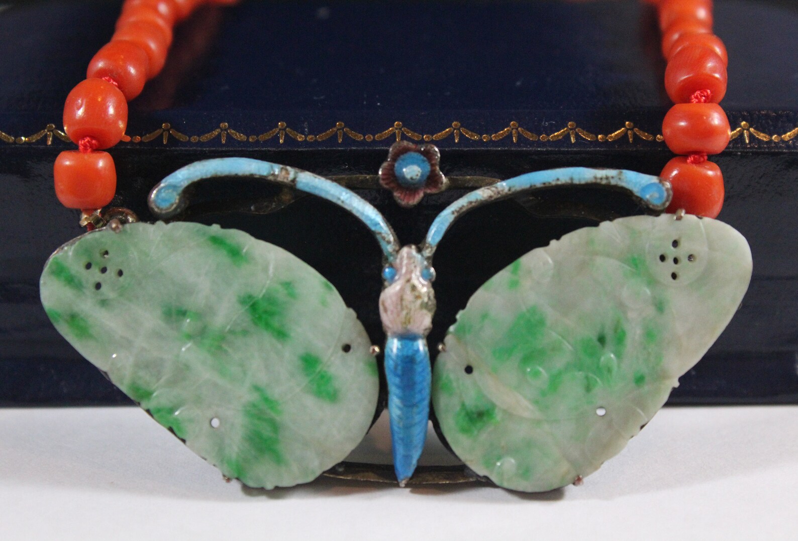 Antique Sterling Silver 14k Gold Chinese Enamel Carved Butterfly ...