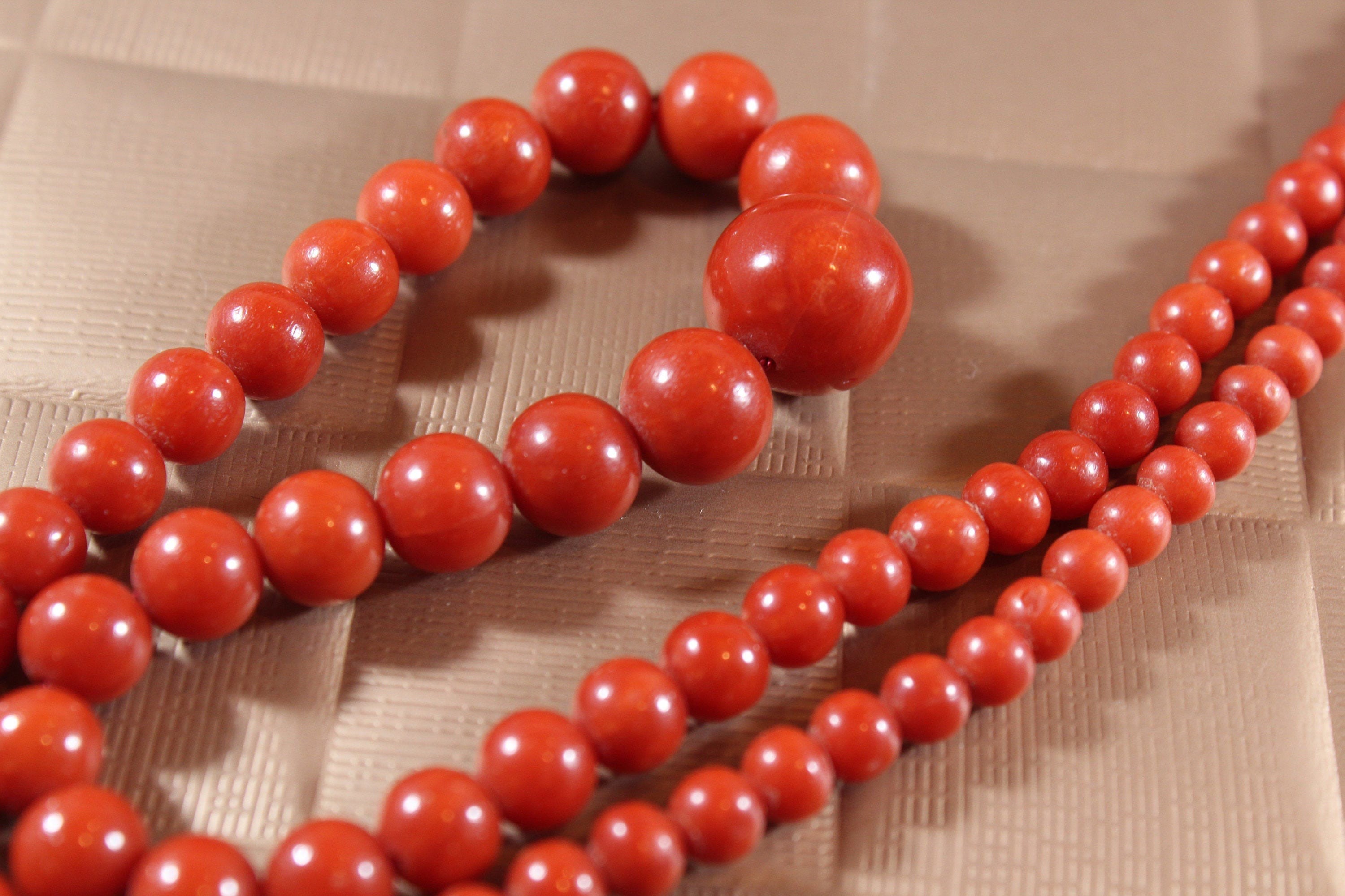 Antiguo oro 8k oro rojo natural coral con cuentas collar - Etsy España