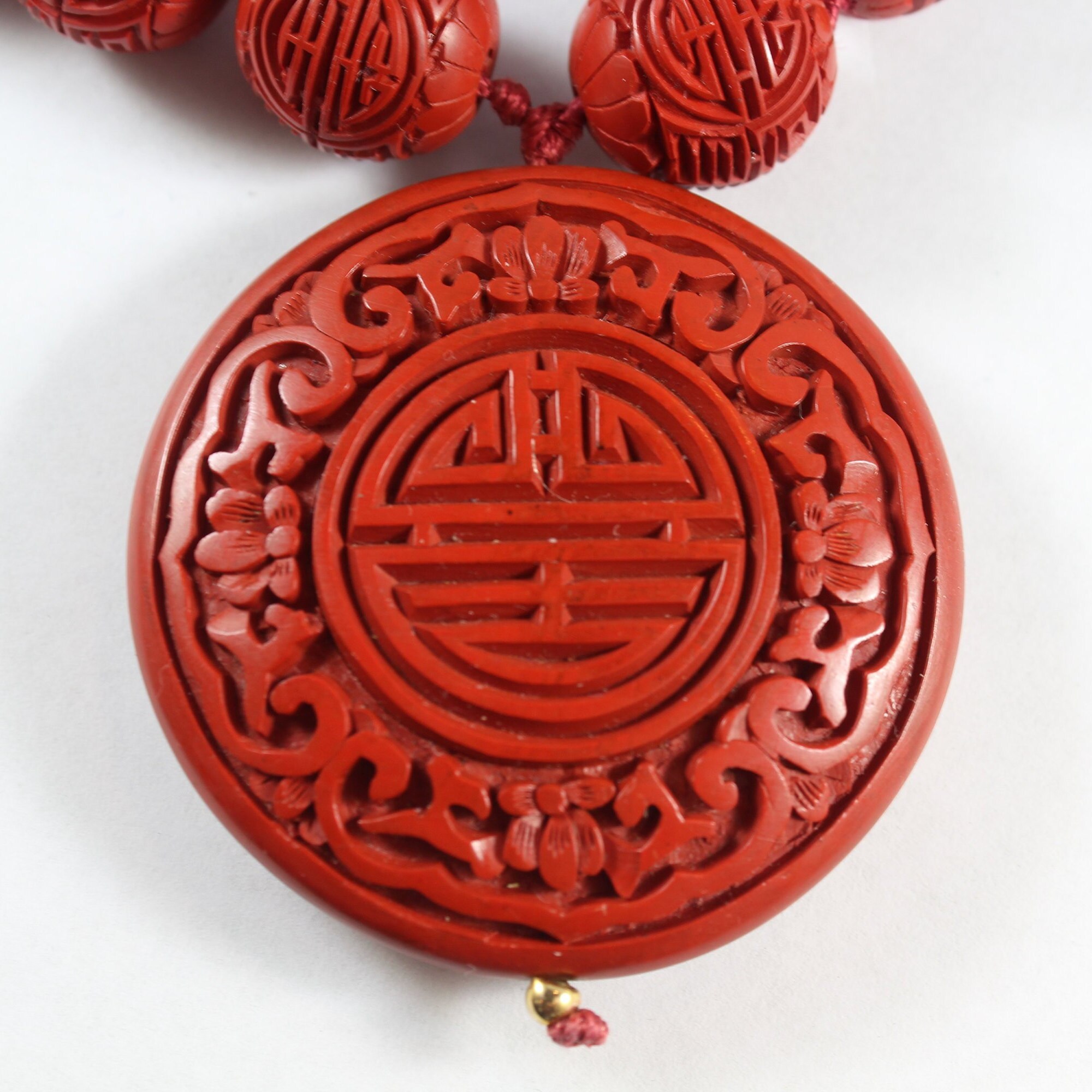 Vintage Chinese Symbol shou Cinnabar With - Etsy