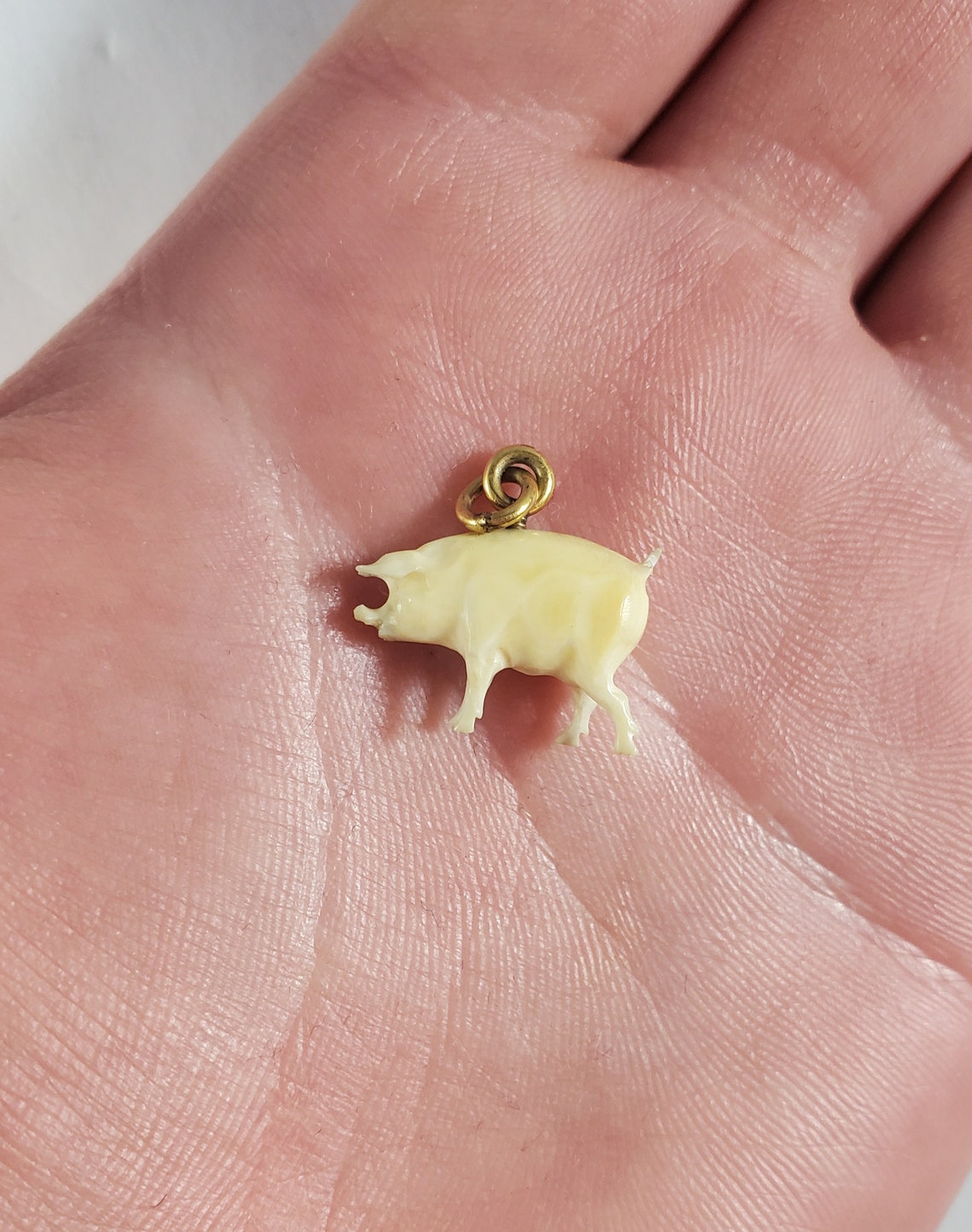 Antique 10k Carved Bone Pig Pendant - Etsy
