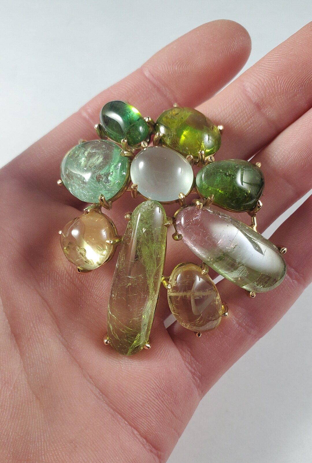 Vintage 14k Multi-color Large Tourmaline Pendant Brooch - Etsy