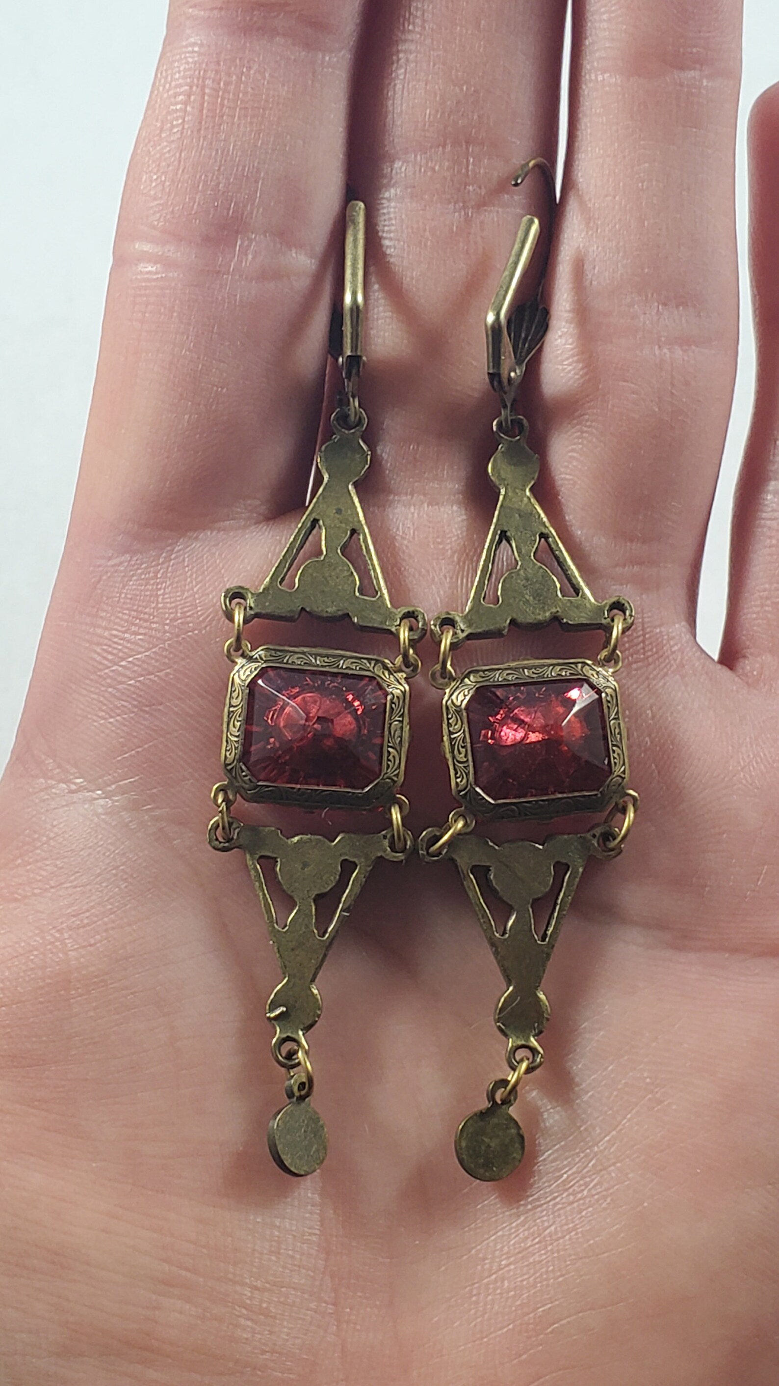 Vintage Anne Kopik Magenta Red Glass Crystal Brass Earrings - Etsy