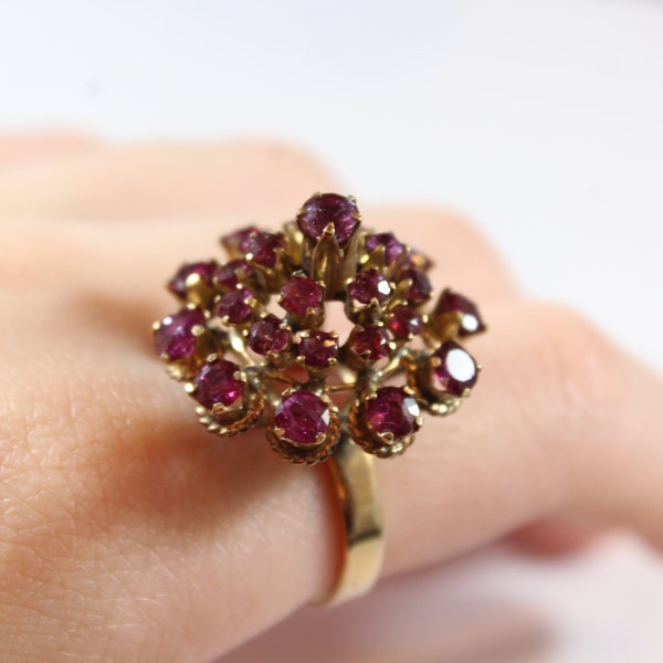 Ruby Cluster Ring - Etsy