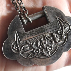 Antique Chinese Symbol Silver Flower Good Fortune Lock Necklace - Etsy