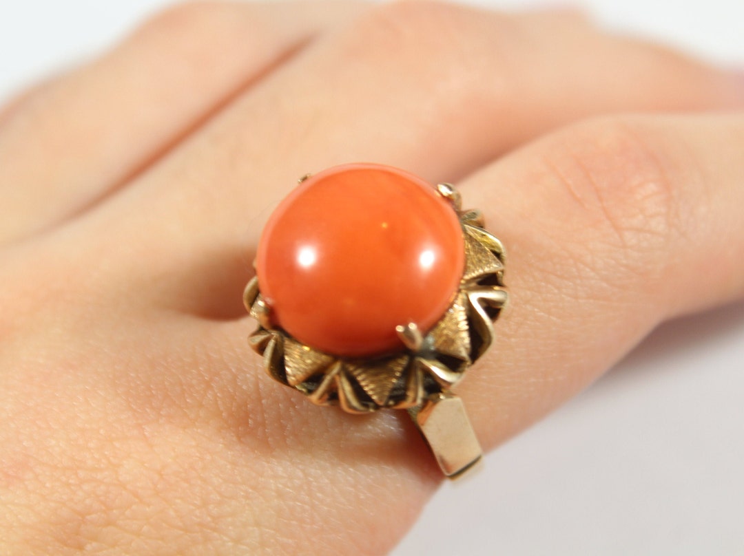 Vintage 14k Gold Natural Orange Coral Ring 6US 8.5g - Etsy