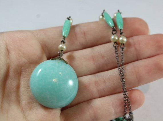 Antique Sterling Silver Blue Water Color Round Glass … - Gem