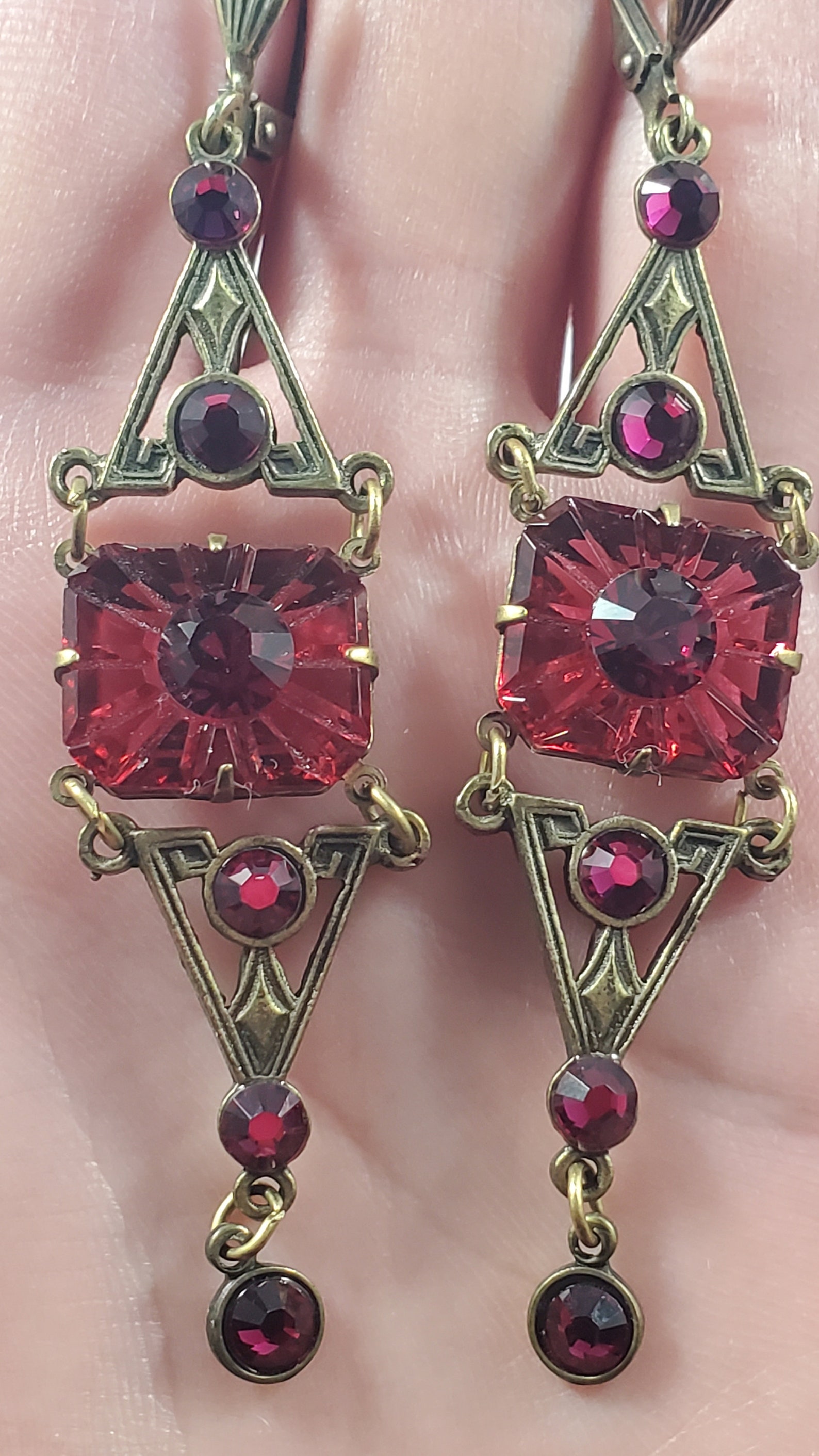Vintage Anne Kopik Magenta Red Glass Crystal Brass Earrings - Etsy