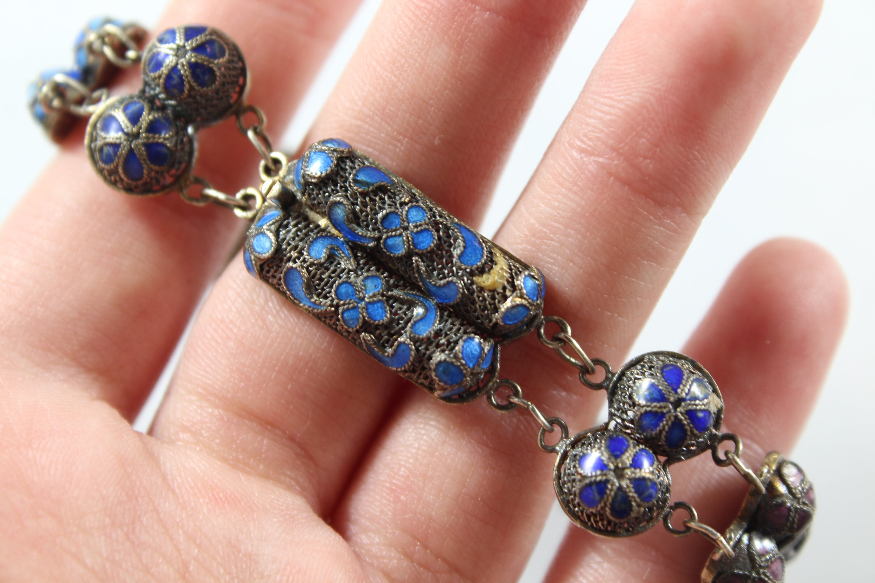 Antique Chinese Sterling Silver Enamel Bracelet - Etsy