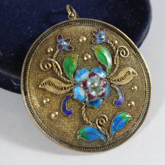 Antique Chinese Sterling Silver Filigree Enamel Flowe… - Gem