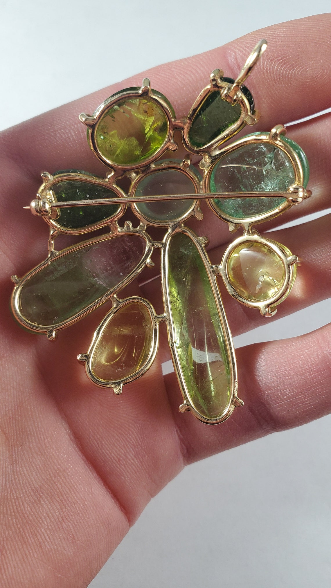 Vintage 14k Multi-color Large Tourmaline Pendant Brooch - Etsy
