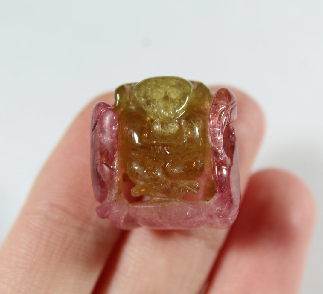 Antique Qing Dynasty Chinese Natural Pink and Dark Yellow Tourmaline ...