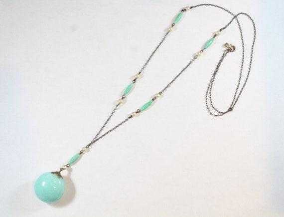 Antique Sterling Silver Blue Water Color Round Glass … - Gem
