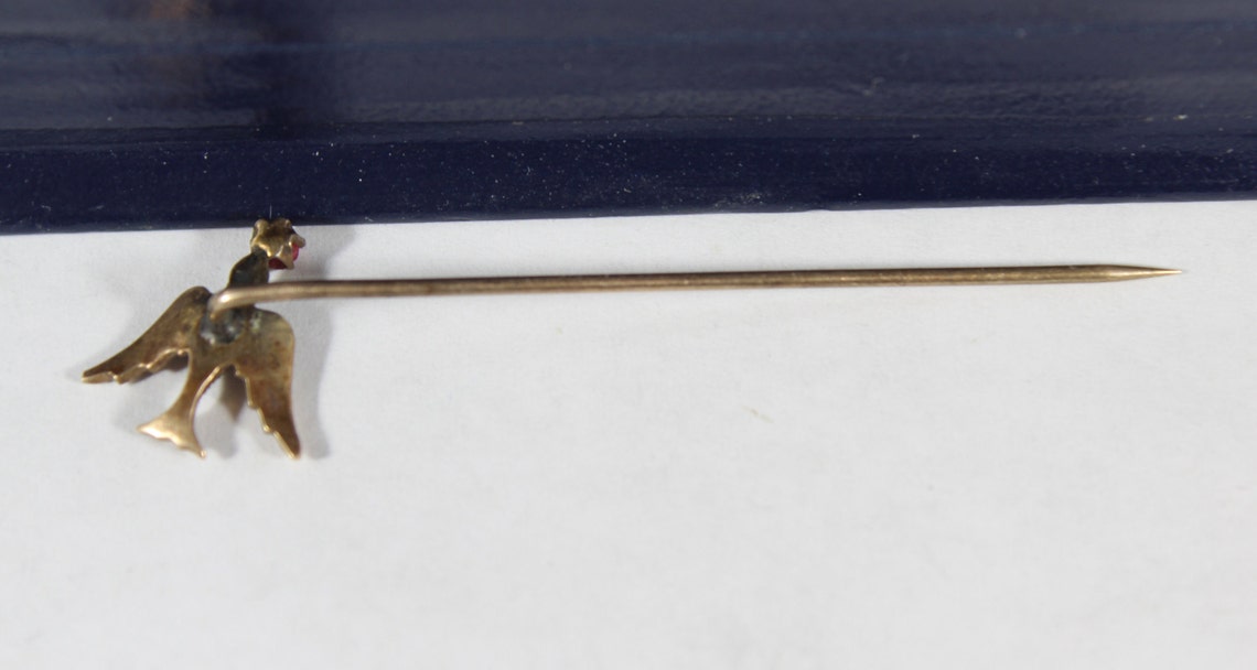Antique 10k Gold Bird Ruby and Seed Pearl Pin - Etsy