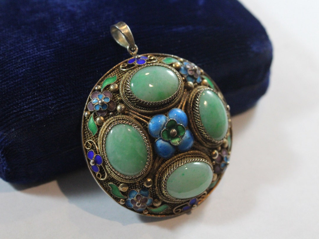 Vintage Chinese Sterling Silver Filigree Enamel Blue Flower Natural ...