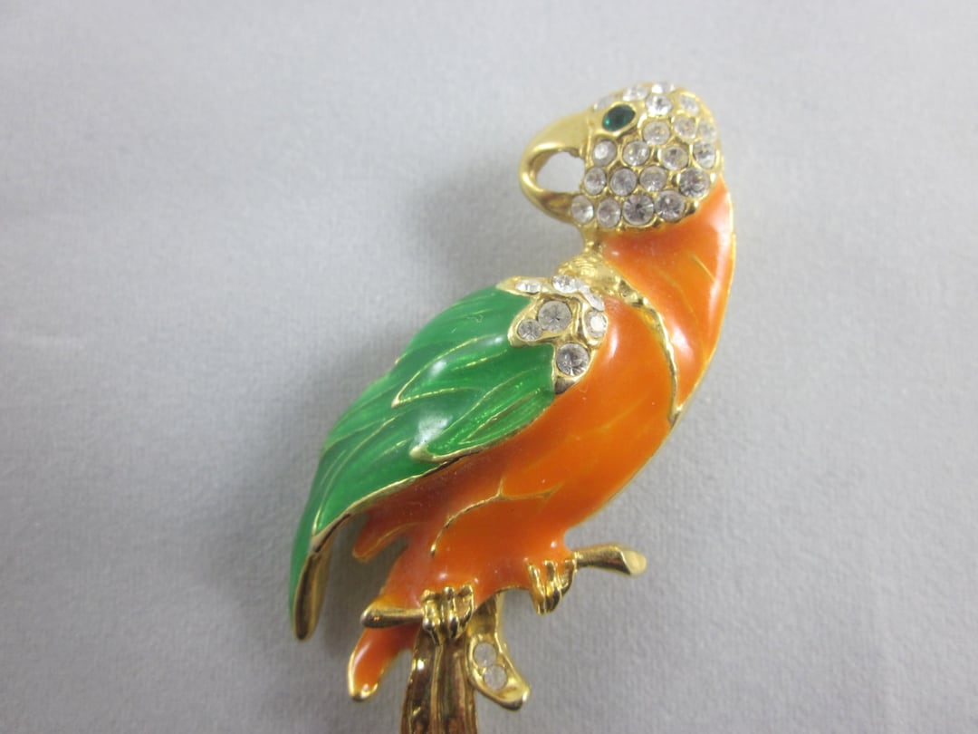 Vintage Enamel Rhinestone Parrot Bird Pin Brooch - Etsy