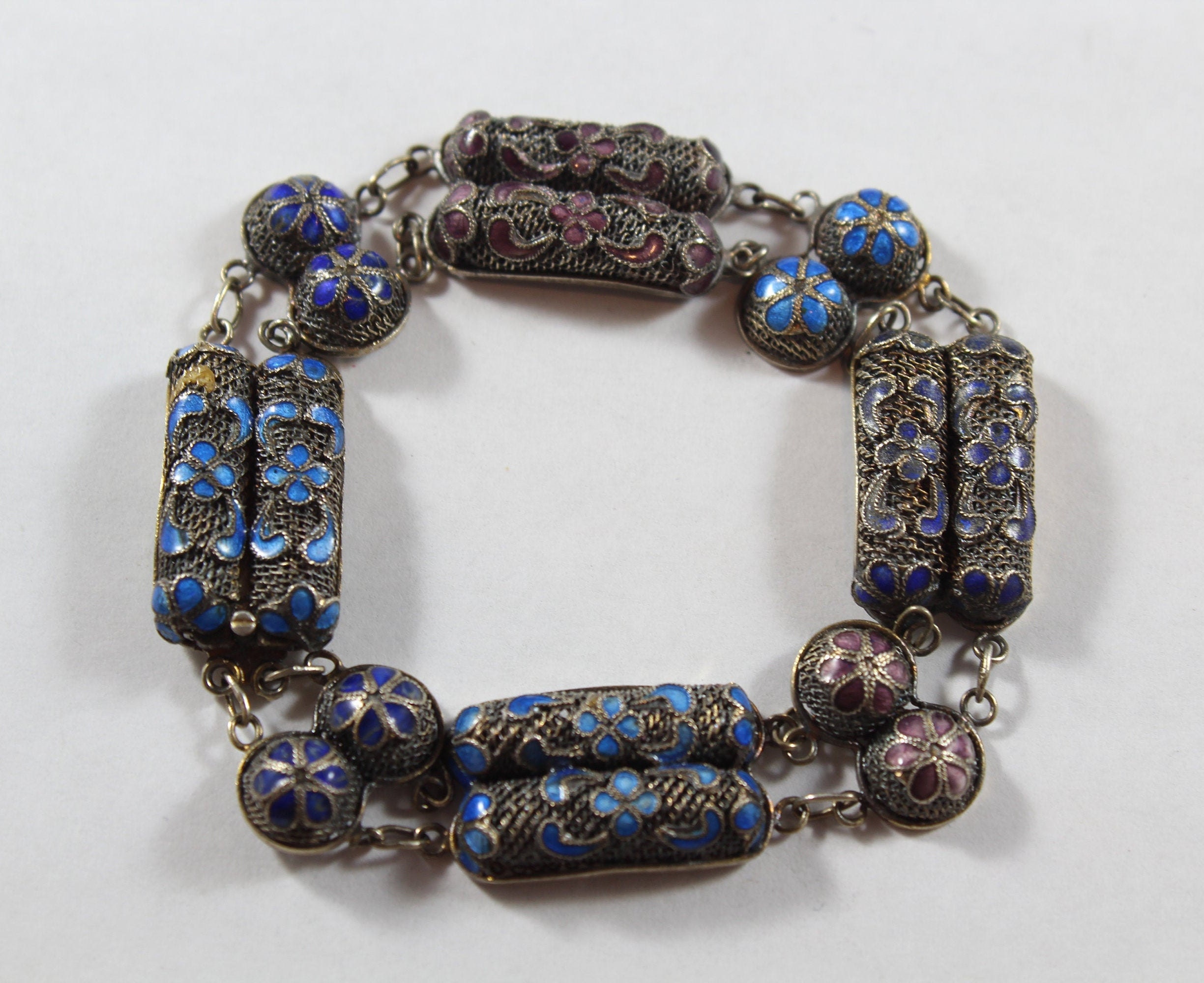 Antique Chinese Sterling Silver Enamel Bracelet - Etsy
