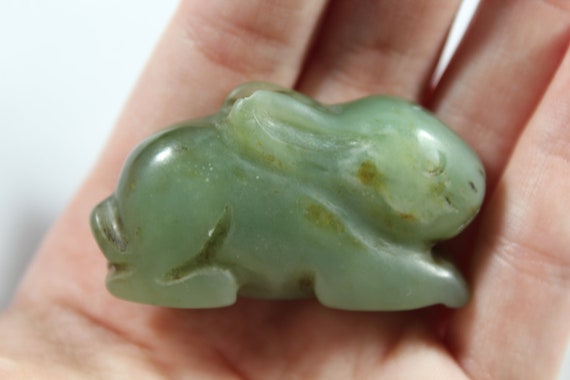 Vintage Chinese Carved Jade Rabbit Pendant - Gem