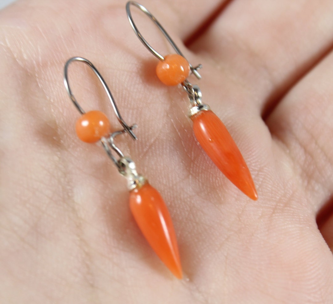 Antique 10k Gold Pointy Shape Orange Coral Earring - Etsy