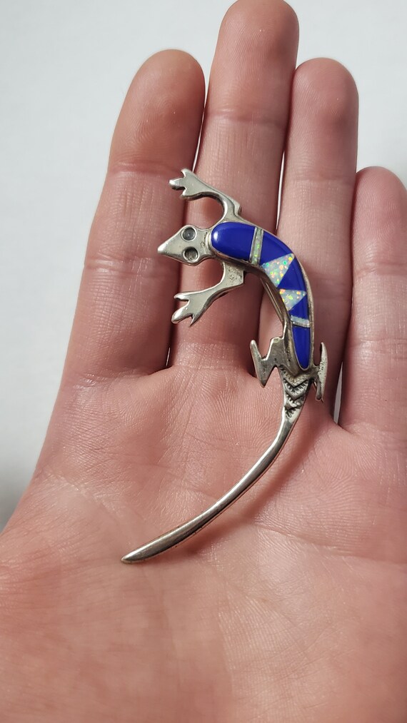 70s- silver lizard brooch - 925 sterling silver brooc… - Gem