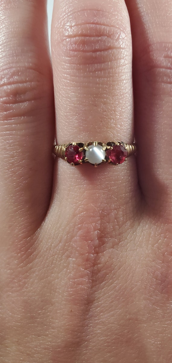 Antique Victorian 10k Ruby Moonstone Ring - Gem