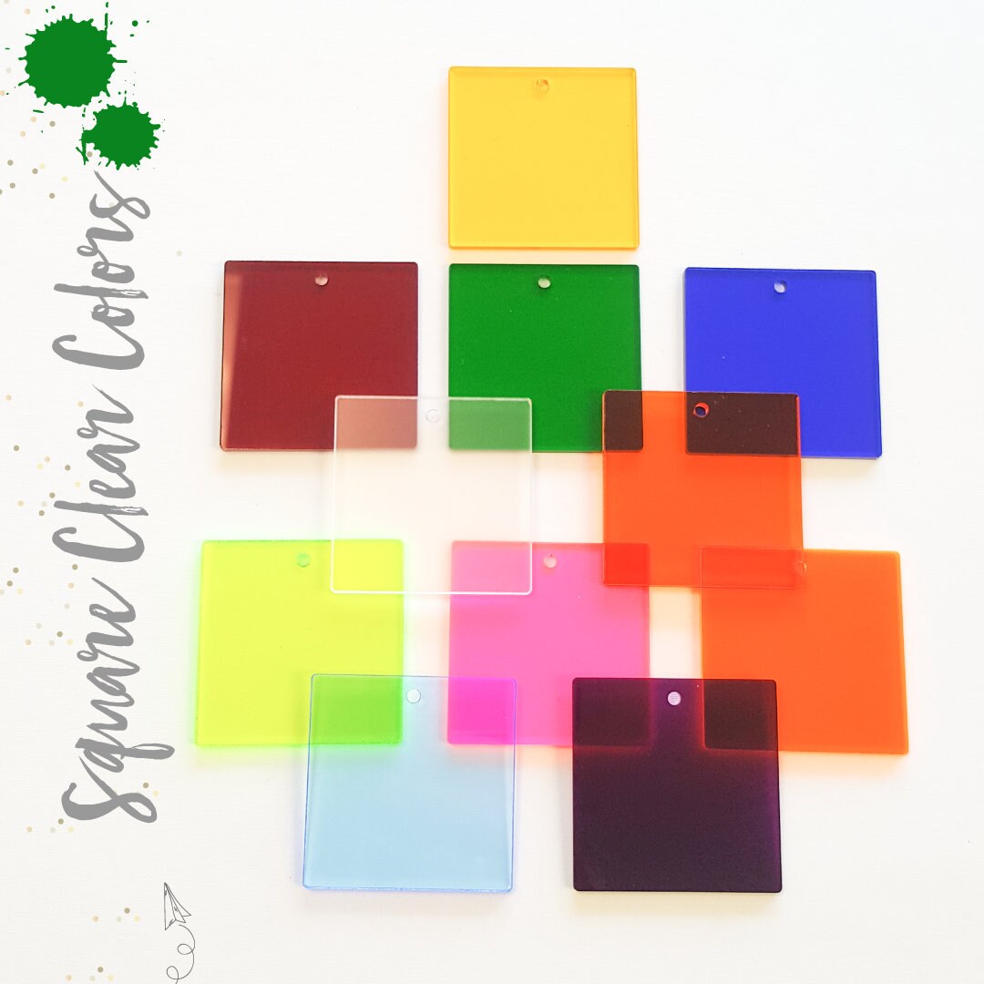 25 Translucent Acrylic Square Blanks With Hole (SELECT SIZE & COLOR ) 1 ...