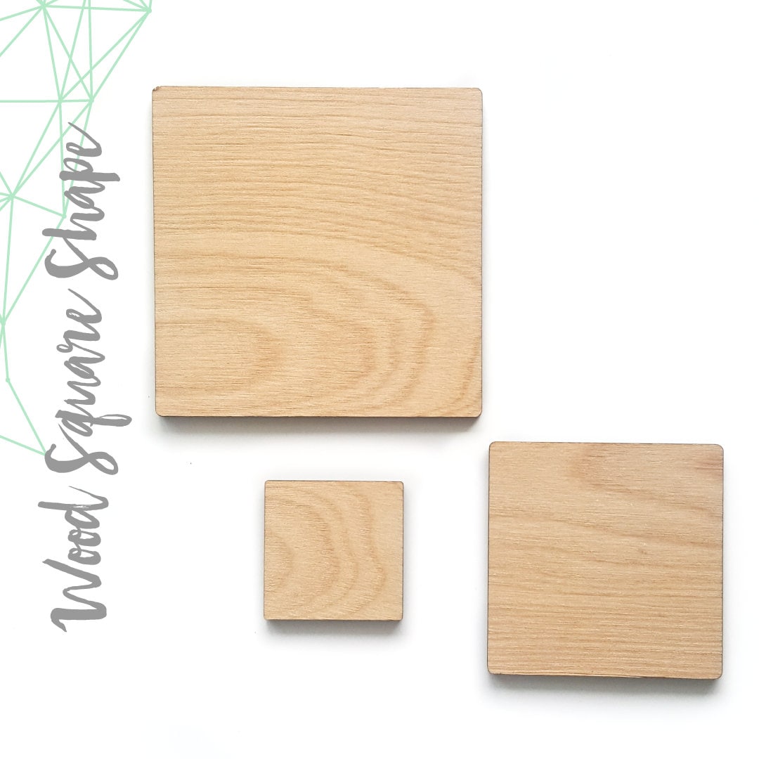 25 WOOD SQUARE ( Select Size ) 3/16" Thick - Laser Cut With Black Edges ...