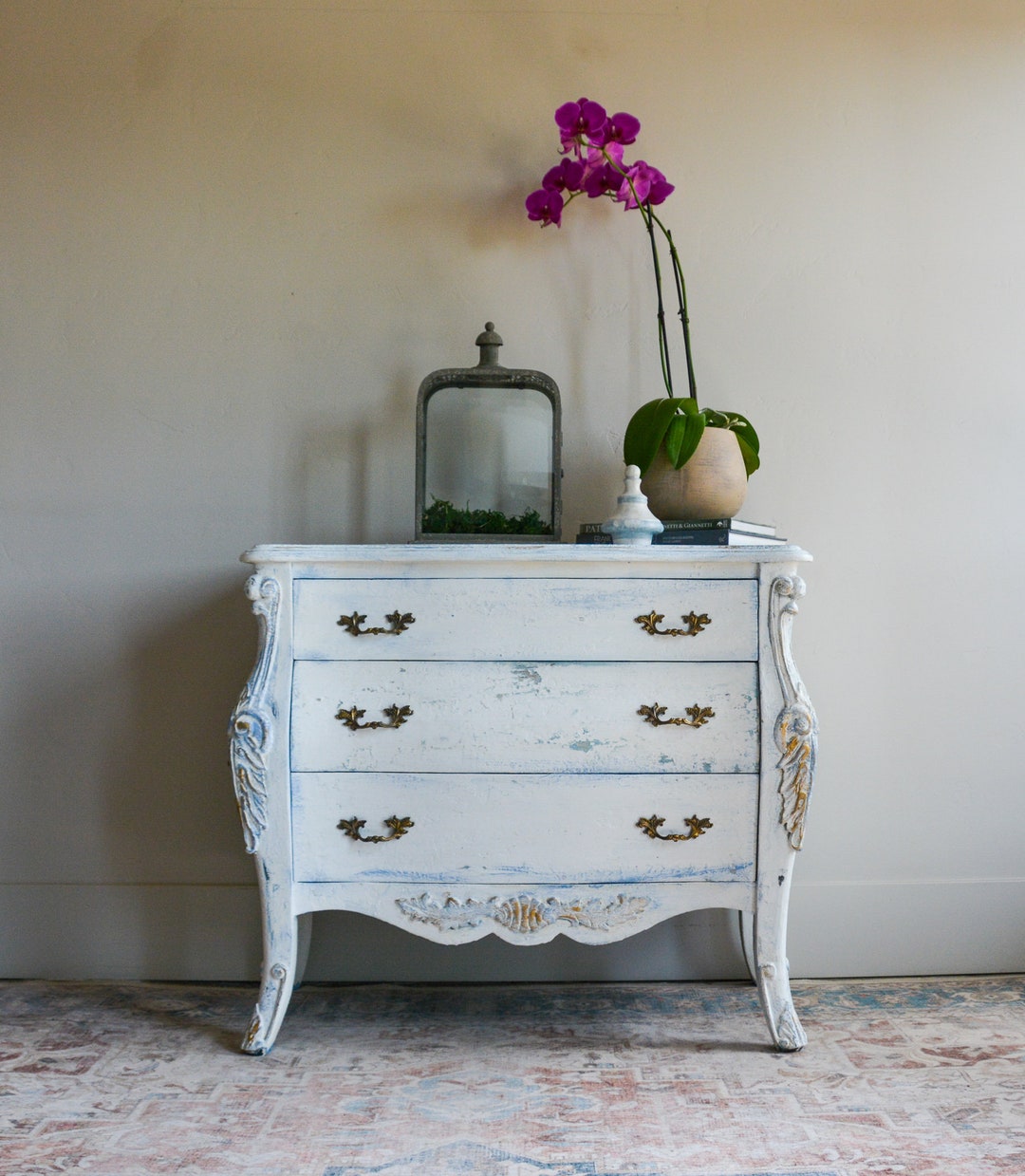 DRESSER SOLD Vintage Bombe Dresser French Country Finish Cottage Core ...