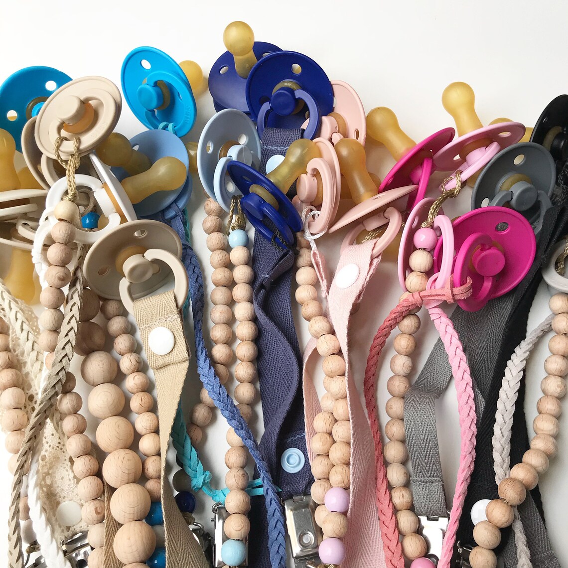 Faux Leather Dummy Clip Pink Grey Blue black Dummy Chain | Etsy