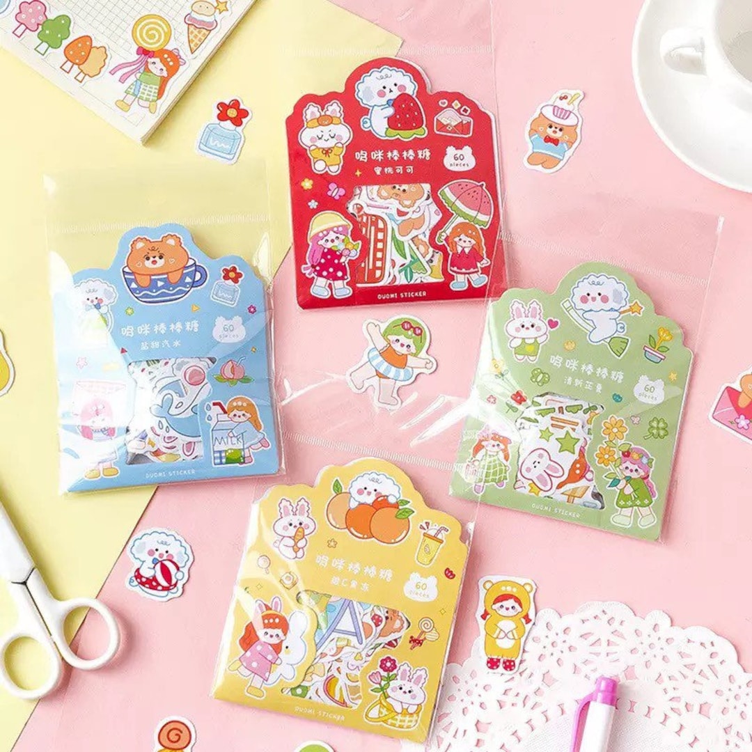 Kawaii Cartoon Animals Stickers Packet, Sticker Flakes, Diary Scrapbook ...