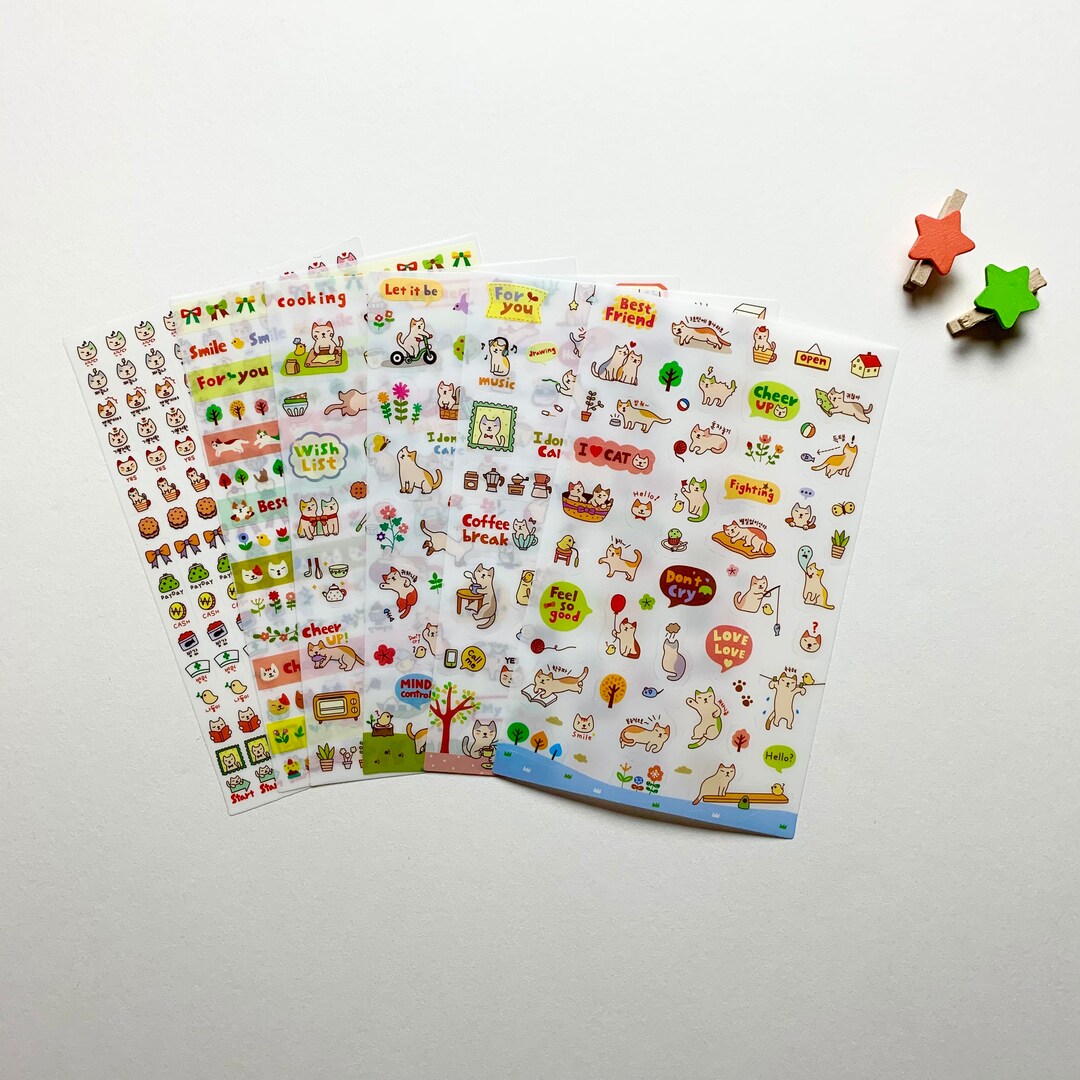 Kitty Cat Korean Diary Scrapbook Sticker Set 6 Pcs - Etsy