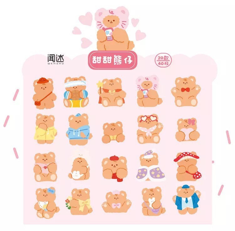 Kawaii Cute Little Bear Stickers Packet, Sticker Flakes, Diary ...