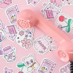 Kawaii Pink Cute Team Stickers Packet, Kawaii Stickers, Sticker Flakes ...
