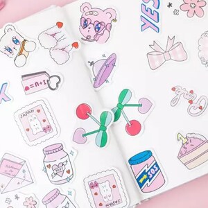 Kawaii Pink Cute Team Stickers Packet, Kawaii Stickers, Sticker Flakes ...