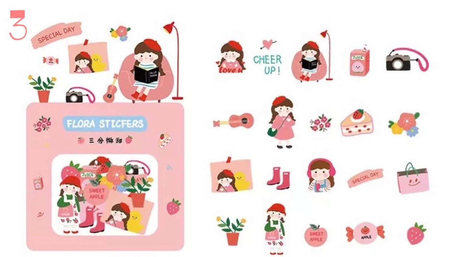 Kawaii Flower Girl Stickers Packet Sticker Flakes Diary | Etsy