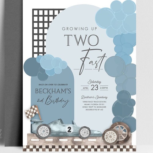 Growing up TWO Fast Birthday Invitation Editable Vintage - Etsy