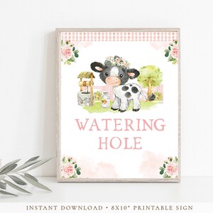 Pink Farm Printable Sign, Watering Hole Table Sign, Farm Animals ...