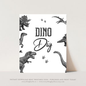 Dinosaur Printable Sign, Instant Download Dinosaur Table Sign Dino Dig ...